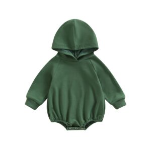 thorn tree newborn baby boy hooded sweatshirt long sleeve solid romper infant baby fall winter onesie outfits (green,0-3 months)