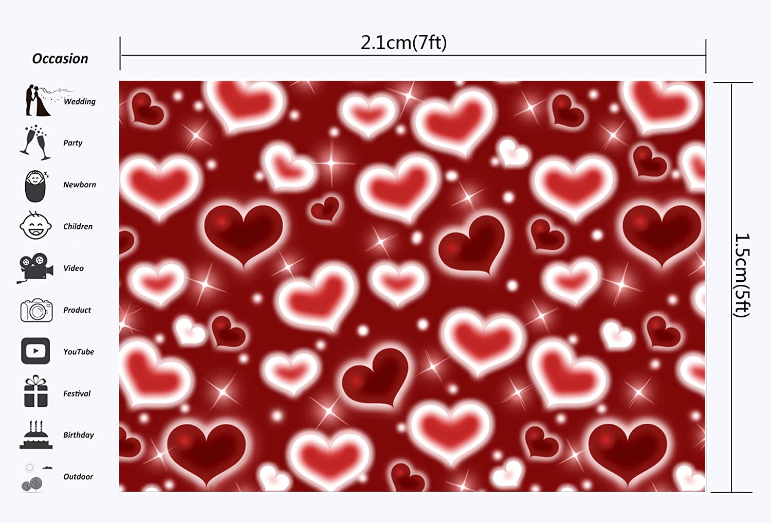 LYCGS 7X5FT Red Heart Photo Backdrop 90s Backdrops for Photoshoot Valentine's Day Backdrop Women Men Happy Birthday Photography Background Banner Photo Booth Studio Props X-91