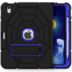 grifobes kids case for ipad 10th generation case, for 2022 10.9 inch ipad 10 th generation case with pnecil holder & stand, heavy duty shockproof rugged 10.9" 10 gen cover for kids boy (black+blue)