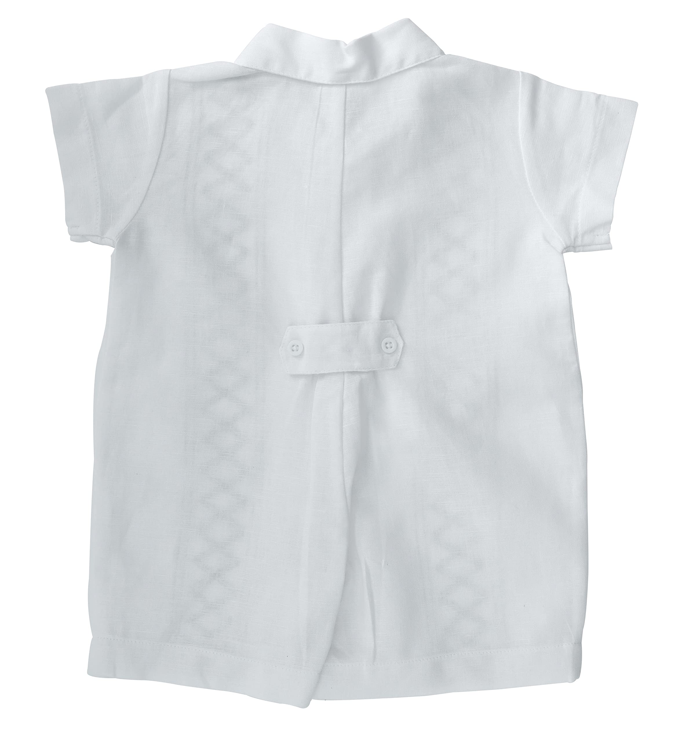 KARELA KIDS Beautiful Linen Guayabera Shirt with Beige Details for Boys Cotton Guayabera Formal Shirt for Christening, Baptism, Birthdays and Other Celebrations – Color White - 12 Months