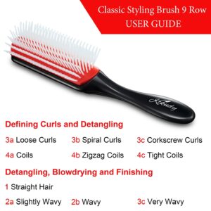 KTKUDY Curly Hair Brush - 9 Row Styling Brush for Detangling & Defining Curls, Heat Resistant, Ideal for Wavy, Curly or Coily Hair - Black