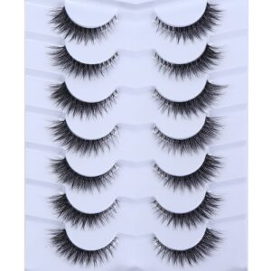 wleec beauty 12mm cat eye eyeashes clear band 7 pairs 3d natural wispy lashes fluffy handmade short dramatic false eyelash pack cc67