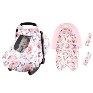 car seat covers for babies, baby carseat head support & strap cover, winter carseat cover girls, pink floral