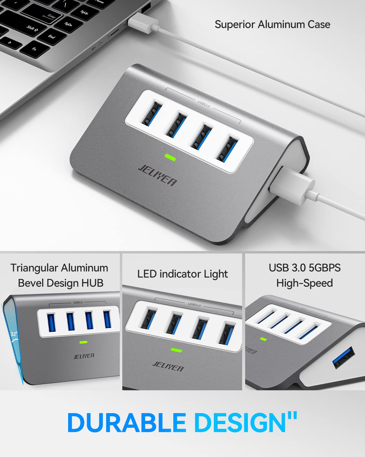 USB 3.0 Hub, 4 Ports USB Hub 5Gbps Multi USB Port Expander USB Extender Aluminum USB Splitter with 3.3ft Cable,USB Multiport Adapter for Laptop,PC,Desktop,Mouse,Keyboard,PC USB A Device