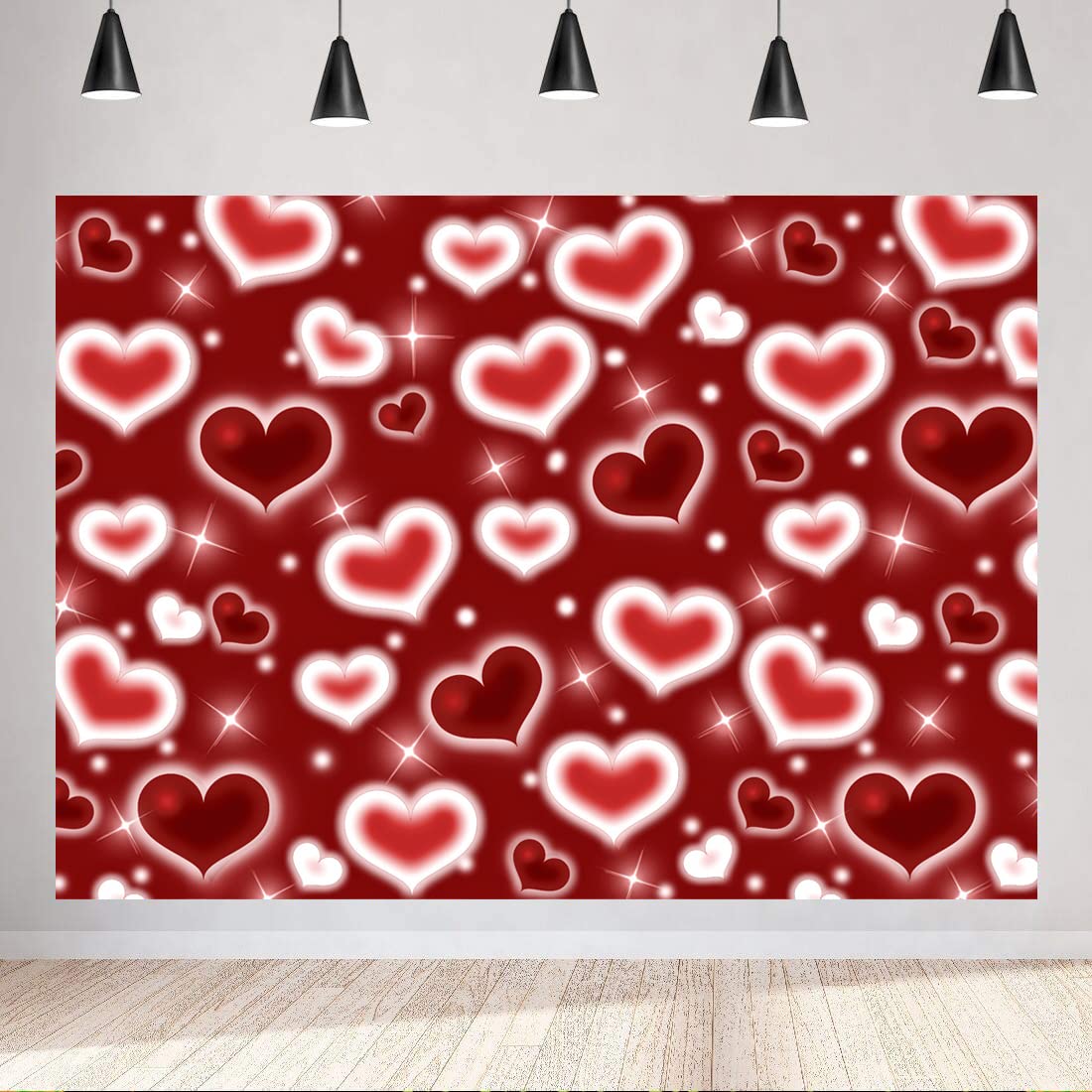 LYCGS 7X5FT Red Heart Photo Backdrop 90s Backdrops for Photoshoot Valentine's Day Backdrop Women Men Happy Birthday Photography Background Banner Photo Booth Studio Props X-91