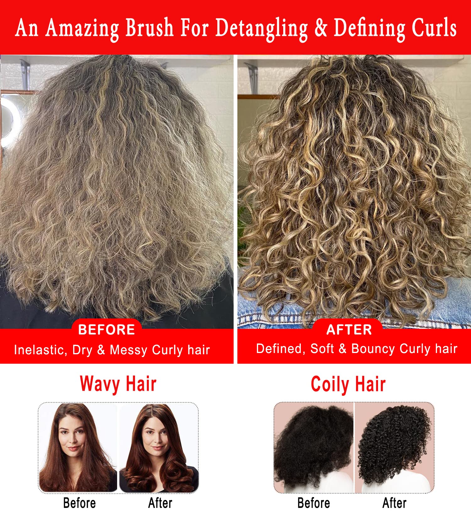 KTKUDY Curly Hair Brush - 9 Row Styling Brush for Detangling & Defining Curls, Heat Resistant, Ideal for Wavy, Curly or Coily Hair - Black