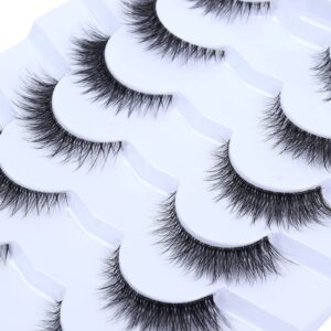 Wleec Beauty 12mm Cat Eye Eyeashes Clear Band 7 Pairs 3D Natural Wispy Lashes Fluffy Handmade Short Dramatic False Eyelash Pack CC67