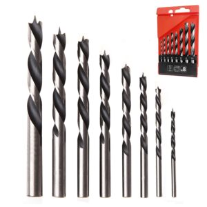 8pcs brad point drill bits, 3-10mm spiral twist wood drill bits set for woodworking, softwood and laminated wood mdf