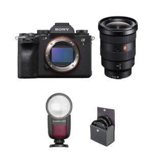 sony alpha 1 mirrorless camera with fe 50mm f/1.2 g master lens, bundle with flashpoint zoom li-on x r2 ttl on-camera round flash speedlight, filter kit