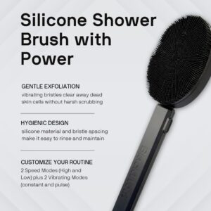 Black Wolf Vibrating Face and Body Brush, Sonic Scrubber Pro - Water Resistant, 4 Settings, 2 Speeds & 2 Modes, Massage Brush with Charcoal Infused Silicone Bristles for Deep Clean