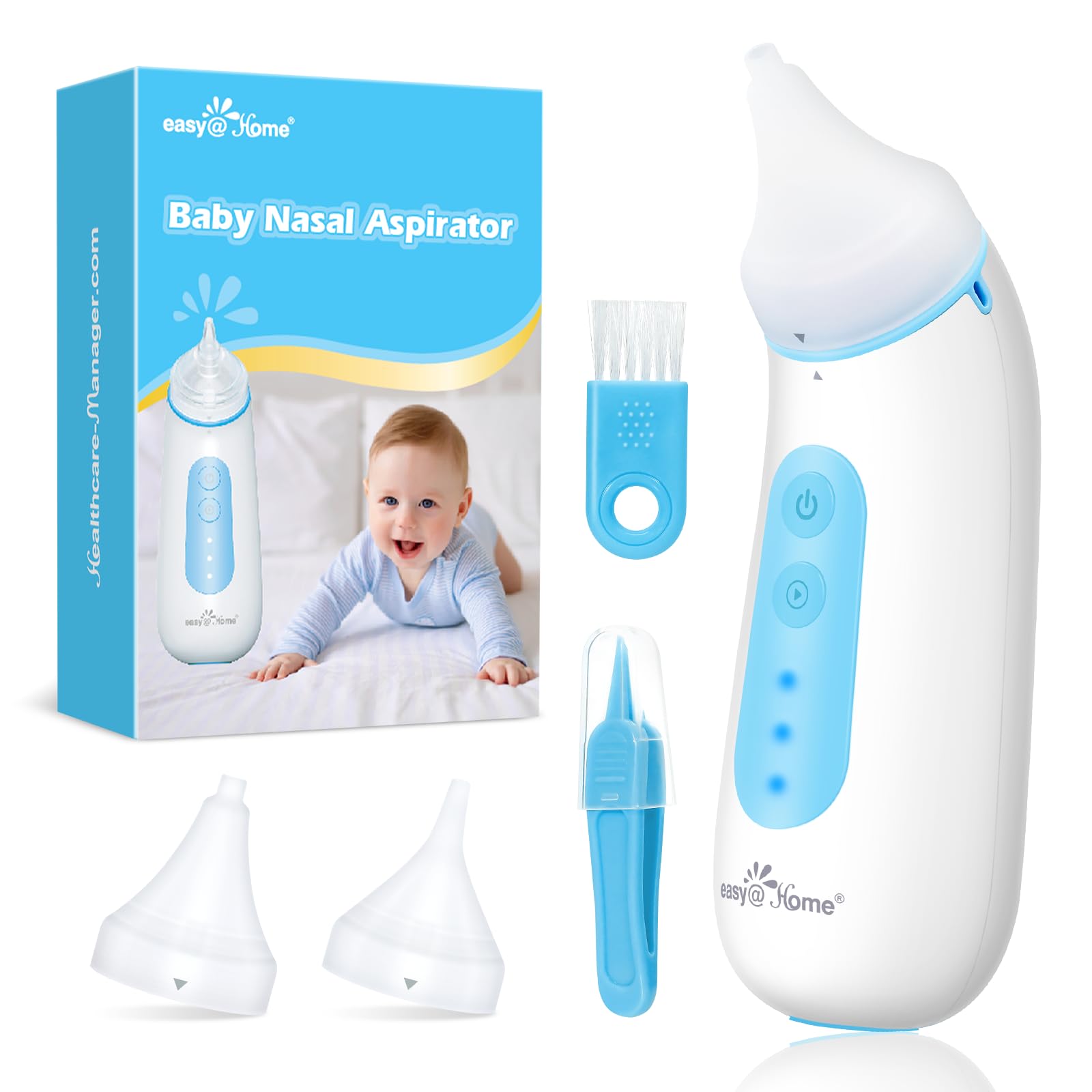 Easy@Home Baby Electric Nasal Aspirator: USB Rechargeable Baby Nose Sucker with Night Light Adjustable Suction Level 2 Silicone Suction Nozzles for Baby Nose Cleaner ENA102