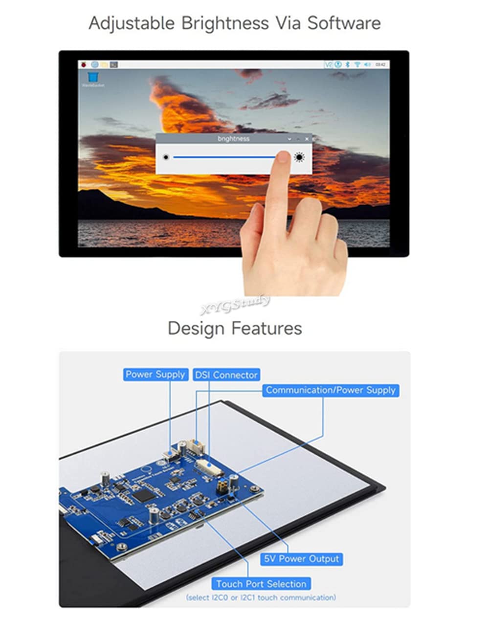 10.1inch IPS DSI Capacitive 1280×800 Touch Optical Display Panel Screen for Raspberry Pi 4B/3B+/3A+, CM3/3+/4 @XYGStudy (10.1inch DSI LCD (C))