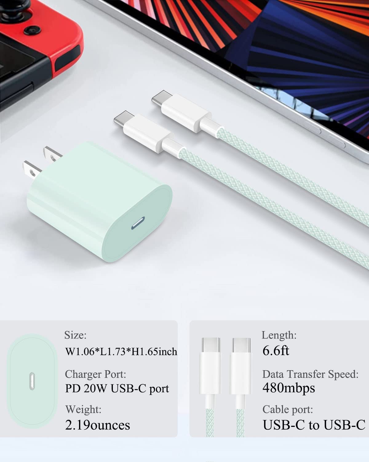 iPhone 15 Charger, 20W USB C Charger with 6.6ft USB C to C Fast Charging Cable for iPhone 15 Pro/15 Pro Max/15 Plus, iPad Pro 13/12/11 inch, iPad Air 6/5/4, iPad 10th Generation, iPad Mini 6