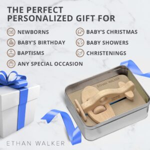 Ethan Walker Personalized Airplane Gift with Babys Name Engraved - A Perfect Keepsake Toy for Toddler, Infant or Newborn Baby, Birthday Baptism for Boy or Girl Room Decor - Mom Will Love - Blue