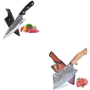 huusk meat cleaver knife with sheath bundle with high carbon steel viking boning knife