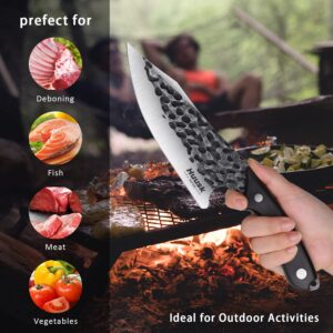 Huusk Meat Cleaver Knife with Sheath Bundle with High Carbon Steel Viking Boning Knife