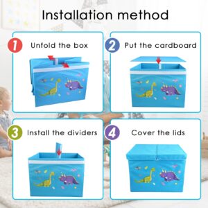 GOLDGE Two Pcs Toy Chest for Boys Girls 18x16x14 Inch, Baby Shark, Collapsible Dinosaur Toy Box with Lid, Blue, Kids Toy Box for Boys Girls