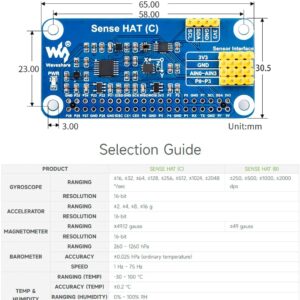 waveshare for Raspberry Pi 4B/3B+/3B/2B/B+/A+/Zero/Zero W/Zero 2W, Sense HAT (C) Onboard Gyroscope, Accelerometer, Magnetometer, Barometer, Temperature, Humidity Sensor, Supports External Sensors