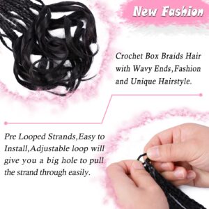 French Curl Crochet Braids 14 Inch 6 Packs Crochet Box Braids With Curly Ends Goddess Box Braids Crochet Hair Pre Looped French Curl Braiding Hair for Women (#1B)