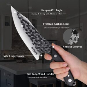 Huusk Meat Cleaver Knife with Sheath Bundle with High Carbon Steel Viking Boning Knife