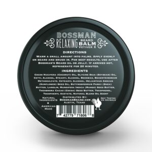 Bossman Relaxing Beard Balm - Tamer, Thickener, Relaxer and Softener Cream and Beard Care Product - Made in USA (Vetiver X Scent)