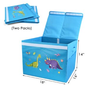 GOLDGE Two Pcs Toy Chest for Boys Girls 18x16x14 Inch, Baby Shark, Collapsible Dinosaur Toy Box with Lid, Blue, Kids Toy Box for Boys Girls