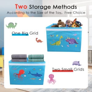 GOLDGE Two Pcs Toy Chest for Boys Girls 18x16x14 Inch, Baby Shark, Collapsible Dinosaur Toy Box with Lid, Blue, Kids Toy Box for Boys Girls