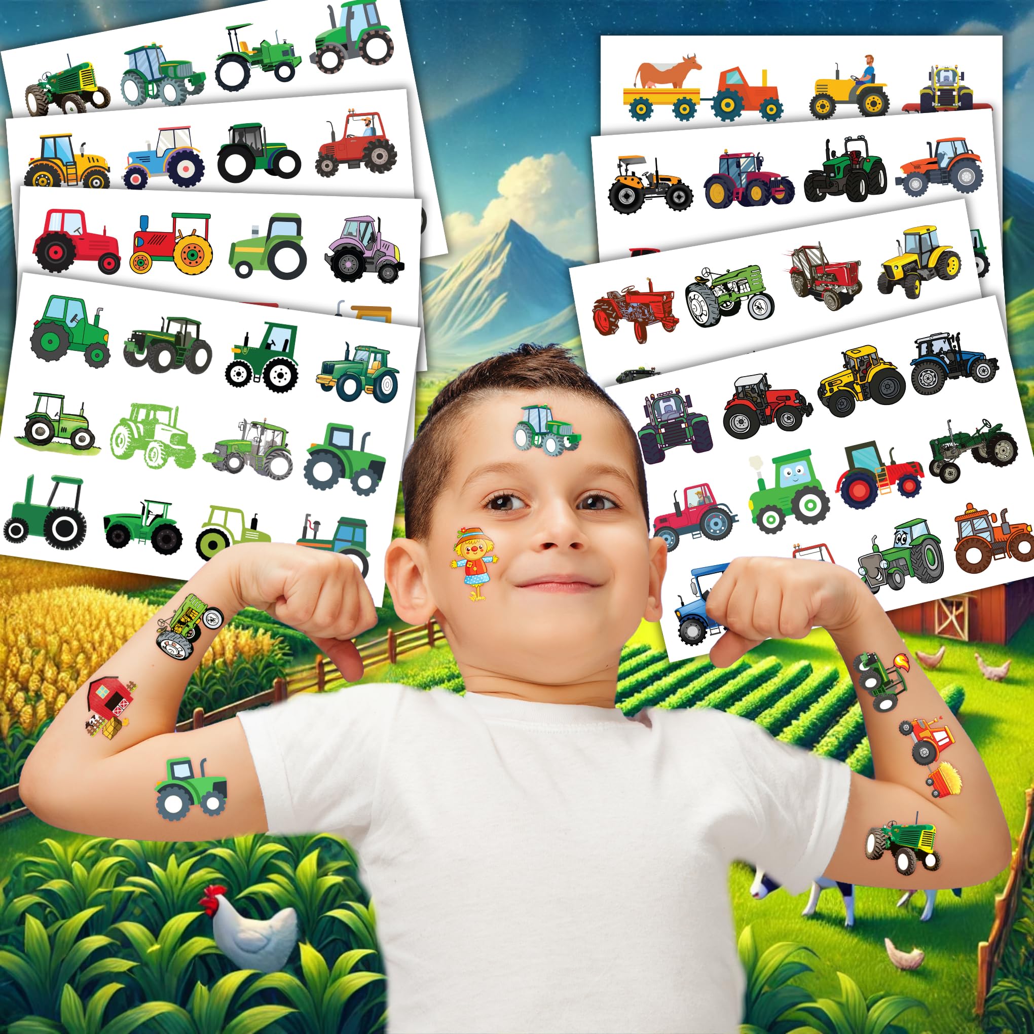 Tractor Temporary Tattoos for Kids Themed Birthday Party Supplies Decorations Party Favors Super Cute 96PCS Tattooos Sticker Gift for Boy Girls Prizes Christmas