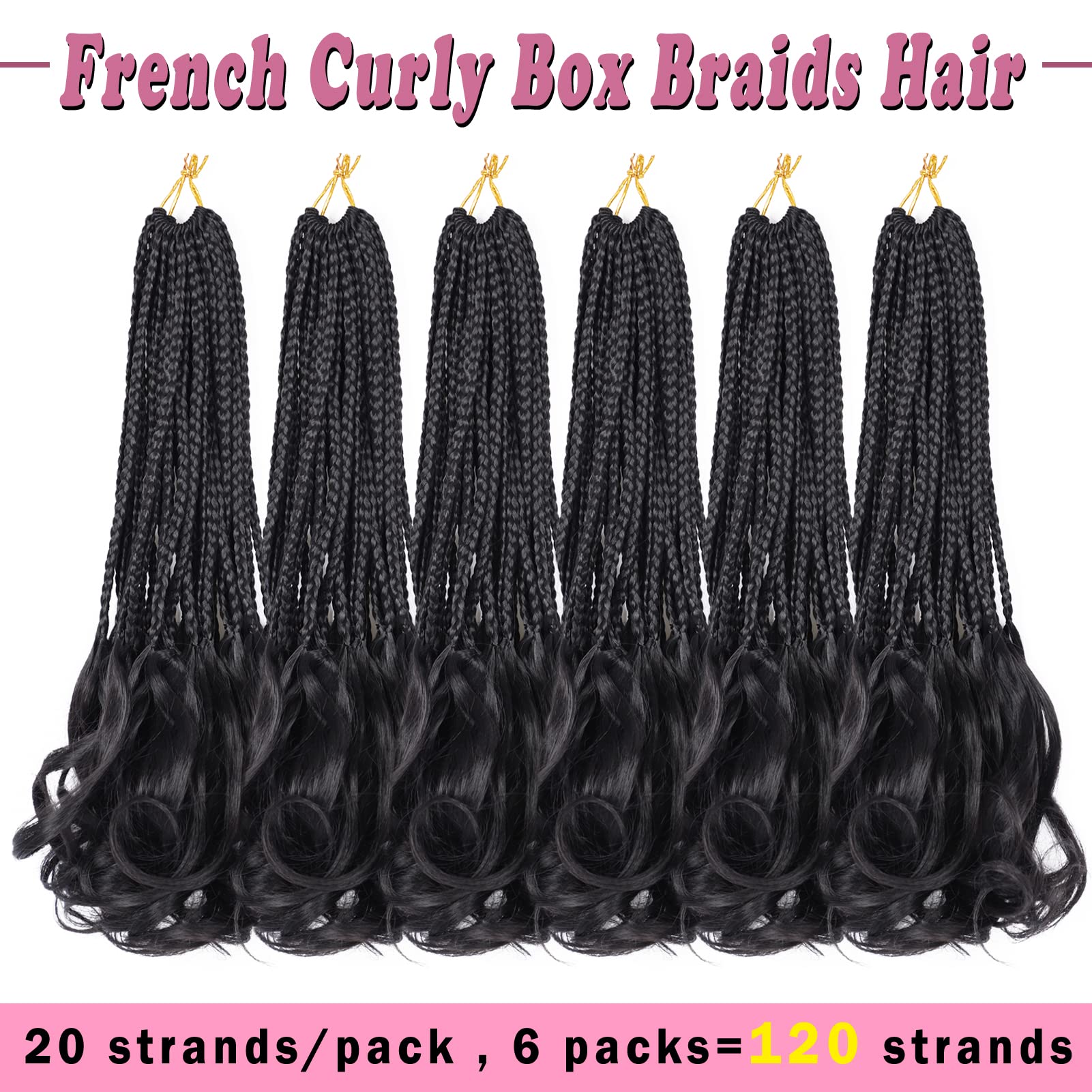 French Curl Crochet Braids 14 Inch 6 Packs Crochet Box Braids With Curly Ends Goddess Box Braids Crochet Hair Pre Looped French Curl Braiding Hair for Women (#1B)