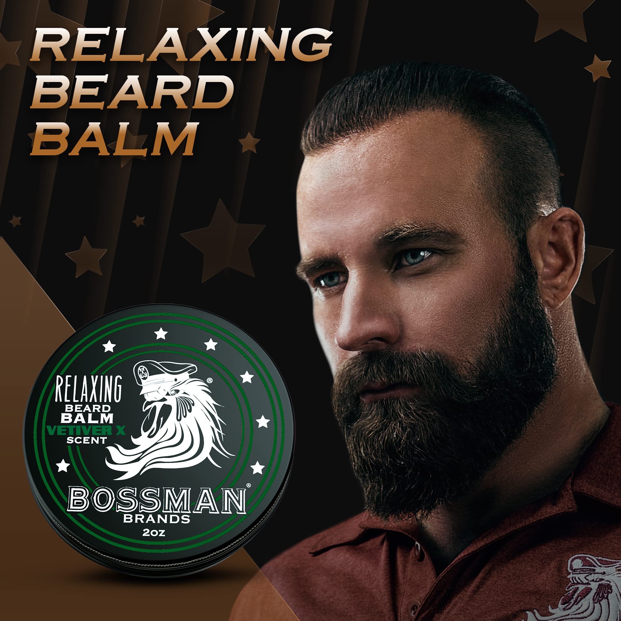 Bossman Relaxing Beard Balm - Tamer, Thickener, Relaxer and Softener Cream and Beard Care Product - Made in USA (Vetiver X Scent)