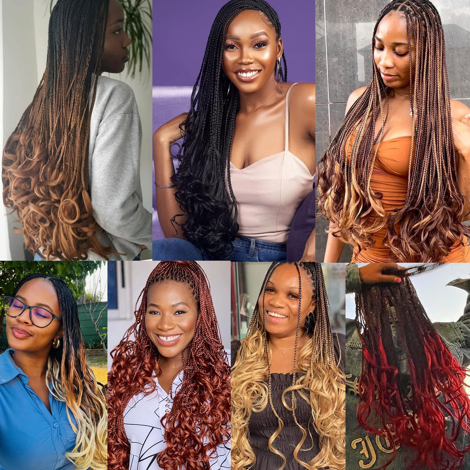 French Curl Crochet Braids 14 Inch 6 Packs Crochet Box Braids With Curly Ends Goddess Box Braids Crochet Hair Pre Looped French Curl Braiding Hair for Women (#1B)