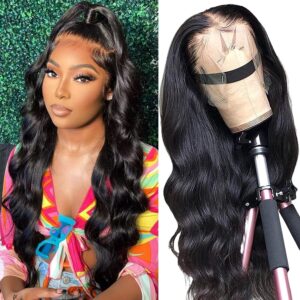 aliachoos 22” lace front wigs human hair 13x4 body wave transparent lace frontal wigs with baby hair pre plucked 22 inch body wave lace frontal human hair wigs for black women 180 density