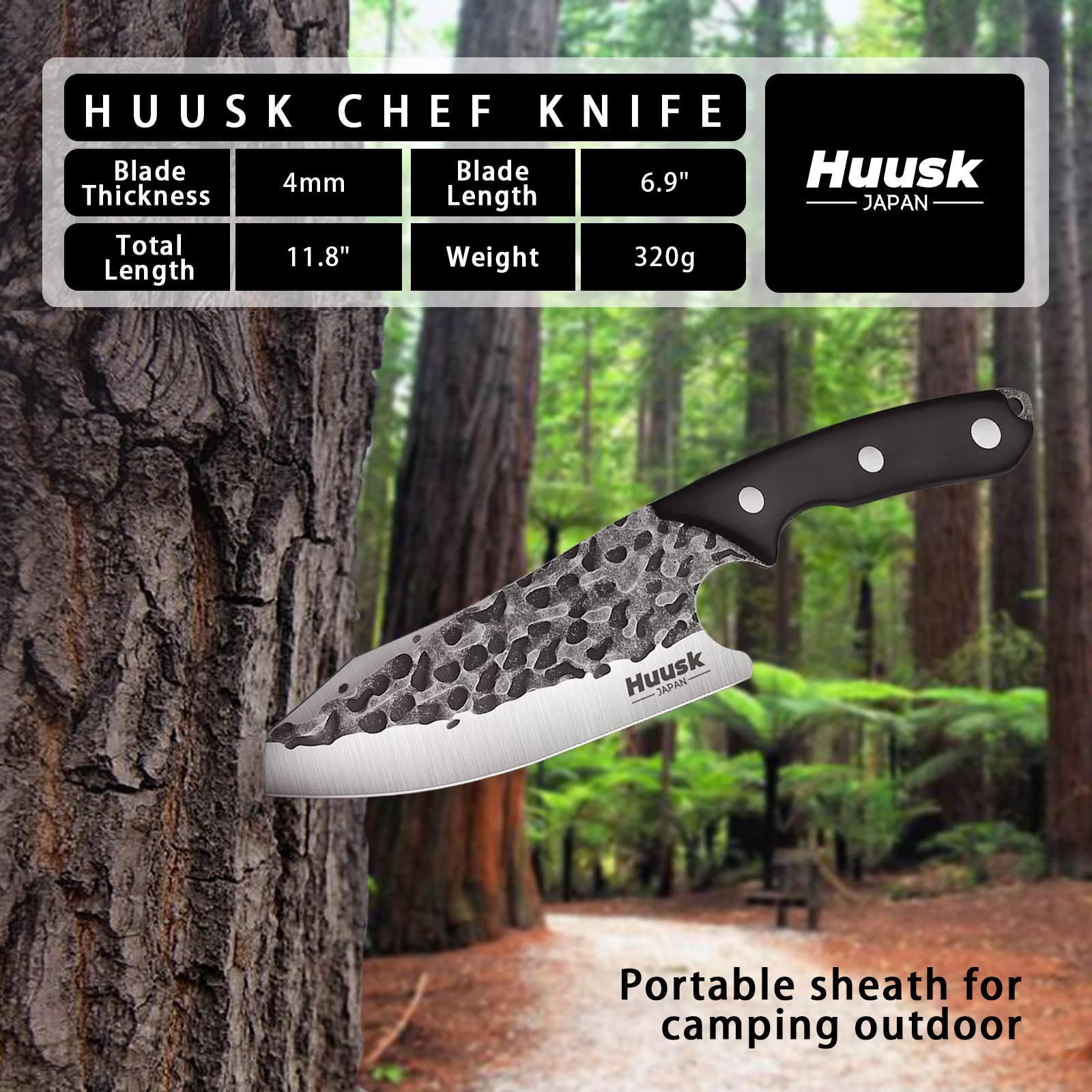 Huusk Meat Cleaver Knife with Sheath Bundle with High Carbon Steel Viking Boning Knife