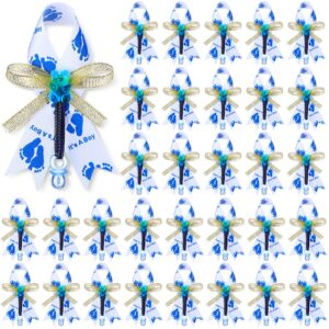 50 pcs baby shower bowknot brooch pins baby shower gifts it's a boy ribbon brooch with blue pacifier and bear for gender reveal party decorations baby shower party favors