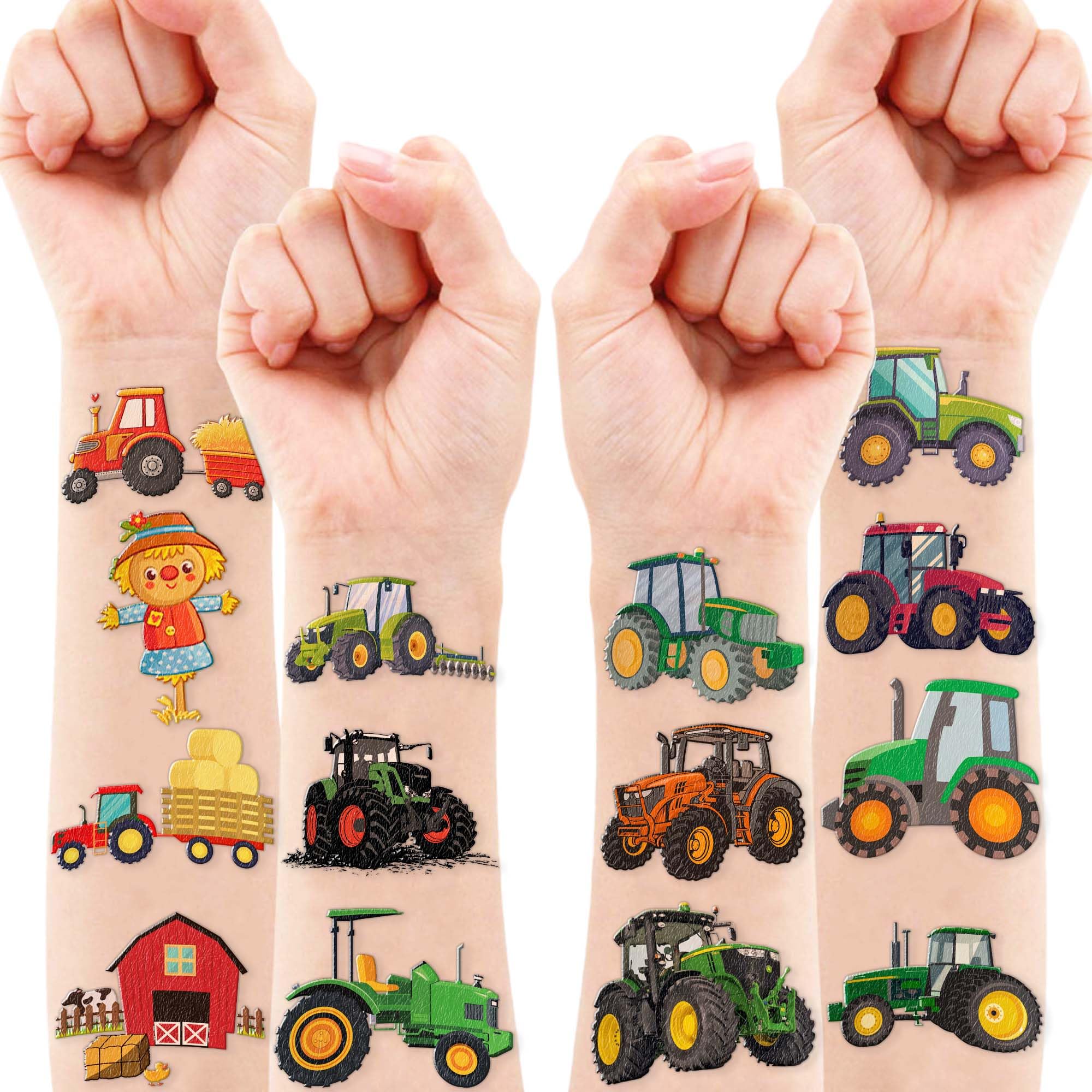 Tractor Temporary Tattoos for Kids Themed Birthday Party Supplies Decorations Party Favors Super Cute 96PCS Tattooos Sticker Gift for Boy Girls Prizes Christmas