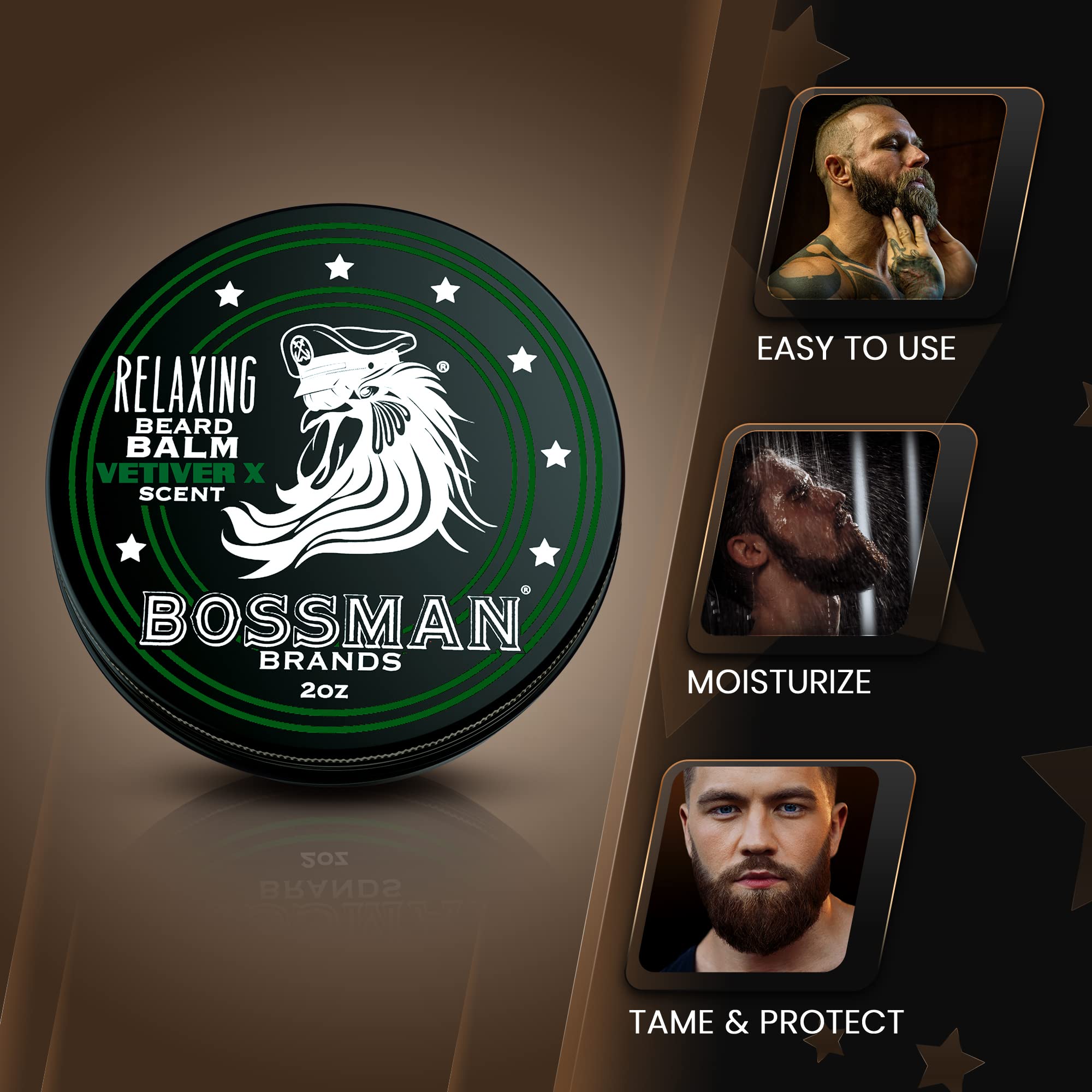 Bossman Relaxing Beard Balm - Tamer, Thickener, Relaxer and Softener Cream and Beard Care Product - Made in USA (Vetiver X Scent)