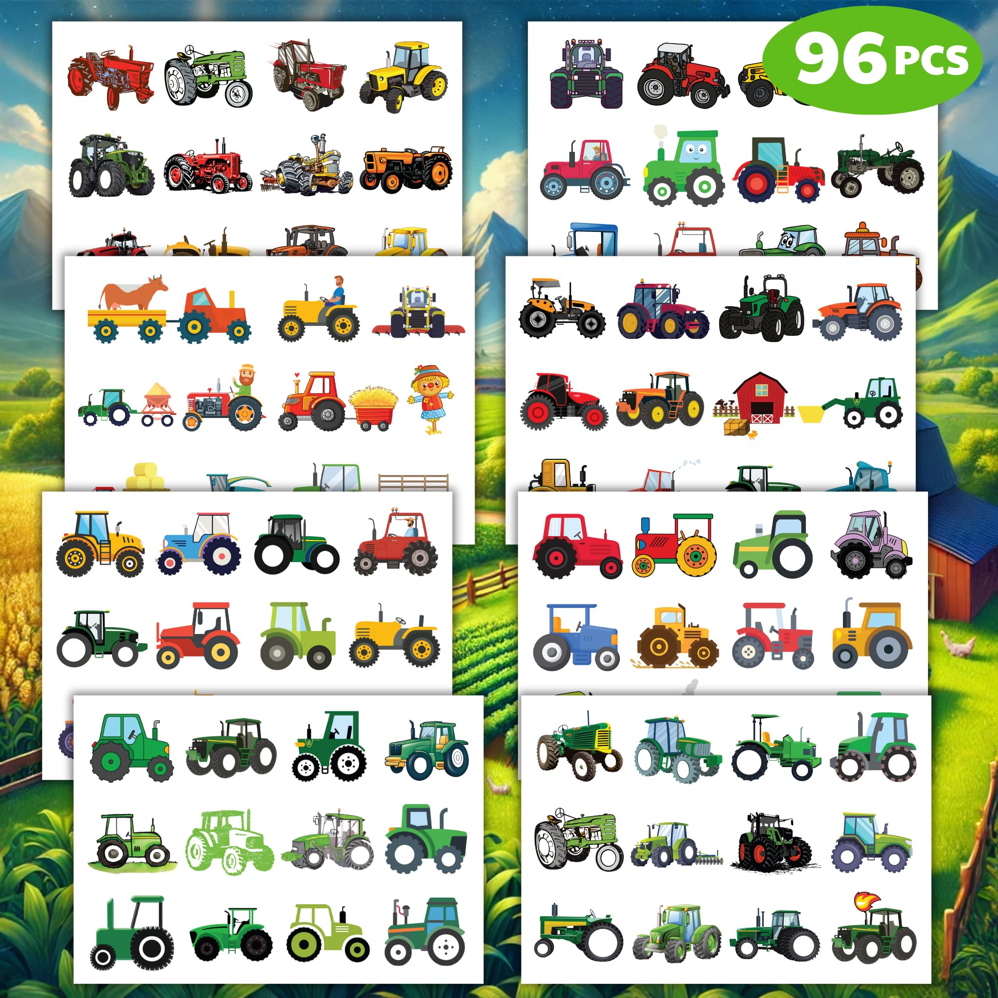 Tractor Temporary Tattoos for Kids Themed Birthday Party Supplies Decorations Party Favors Super Cute 96PCS Tattooos Sticker Gift for Boy Girls Prizes Christmas