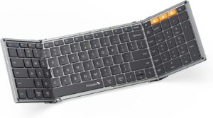 protoarc foldable bluetooth keyboard, xk01 folding wireless portable keyboard with numeric keypad, full-size travel keyboard for ipad tablet smartphone laptop pc windows ios android, space gray