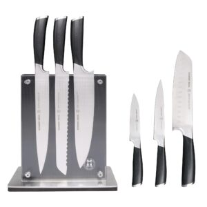 schmidt brothers - heritage 7-piece kitcken knife set, high-carbon german stainless steel cutlery, and clear acrylic magnetic block set