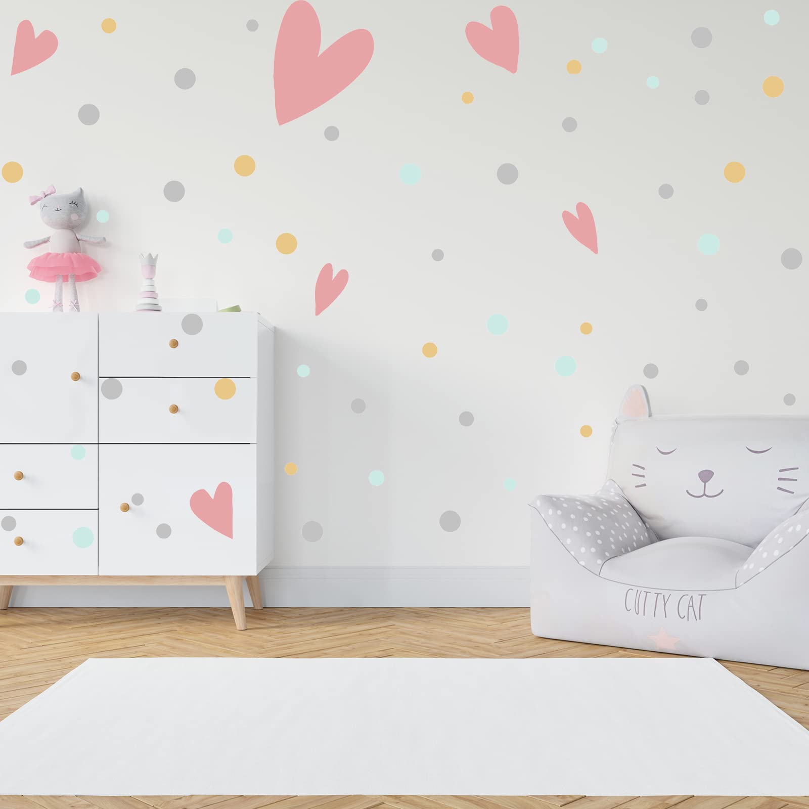 Colorful Polka Dot Heart Wall Decals Peel and Stick Wallpaper Playroom Wall Decals Nursery Wall Decor