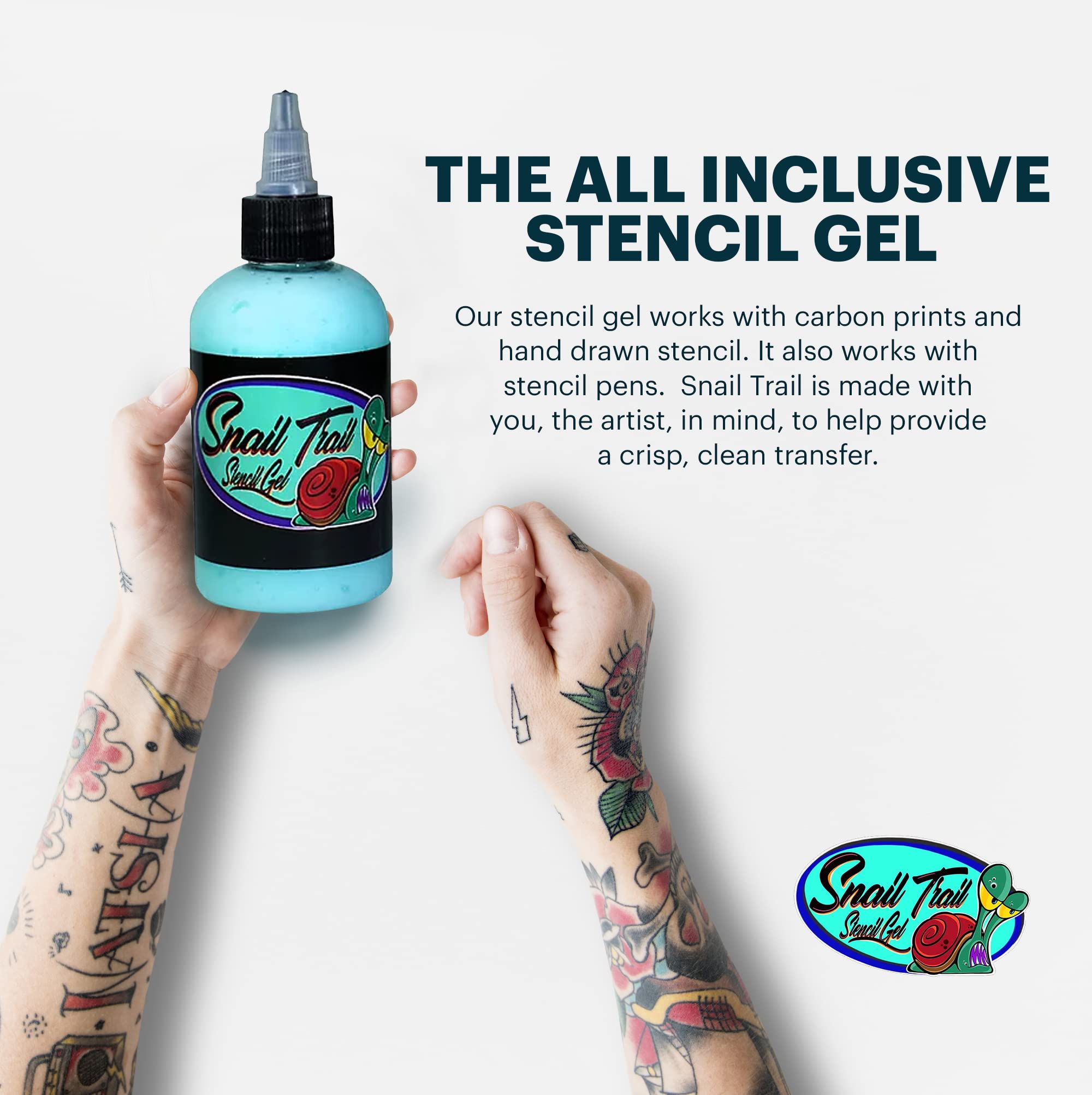 Snail Trail Stencil Gel - Tattoo Stencil Gel, 8 oz. - Solution for Crisp, Sharp, Clean, Dark Stencils - Dries Fast & Long Lasting Professional Stencil Transfer Gel for Tattoo Artists & Tattoo Shops