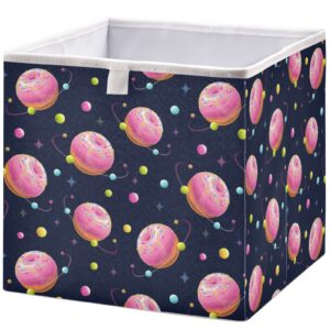 visesunny closet baskets pink donut planet storage bins fabric baskets for organizing shelves foldable storage cube bins for clothes, toys, baby toiletry, office supply