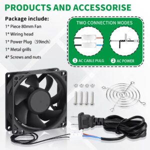 WDERAIR EC Axial 80mm x 25mm 3 inch Muffin Cooling Fan 110V 120V 220V 240V Dual Ball Small Fan for DIY Electronics Equipment PC Case Cabinet Incubator Terrarium Project Cooling