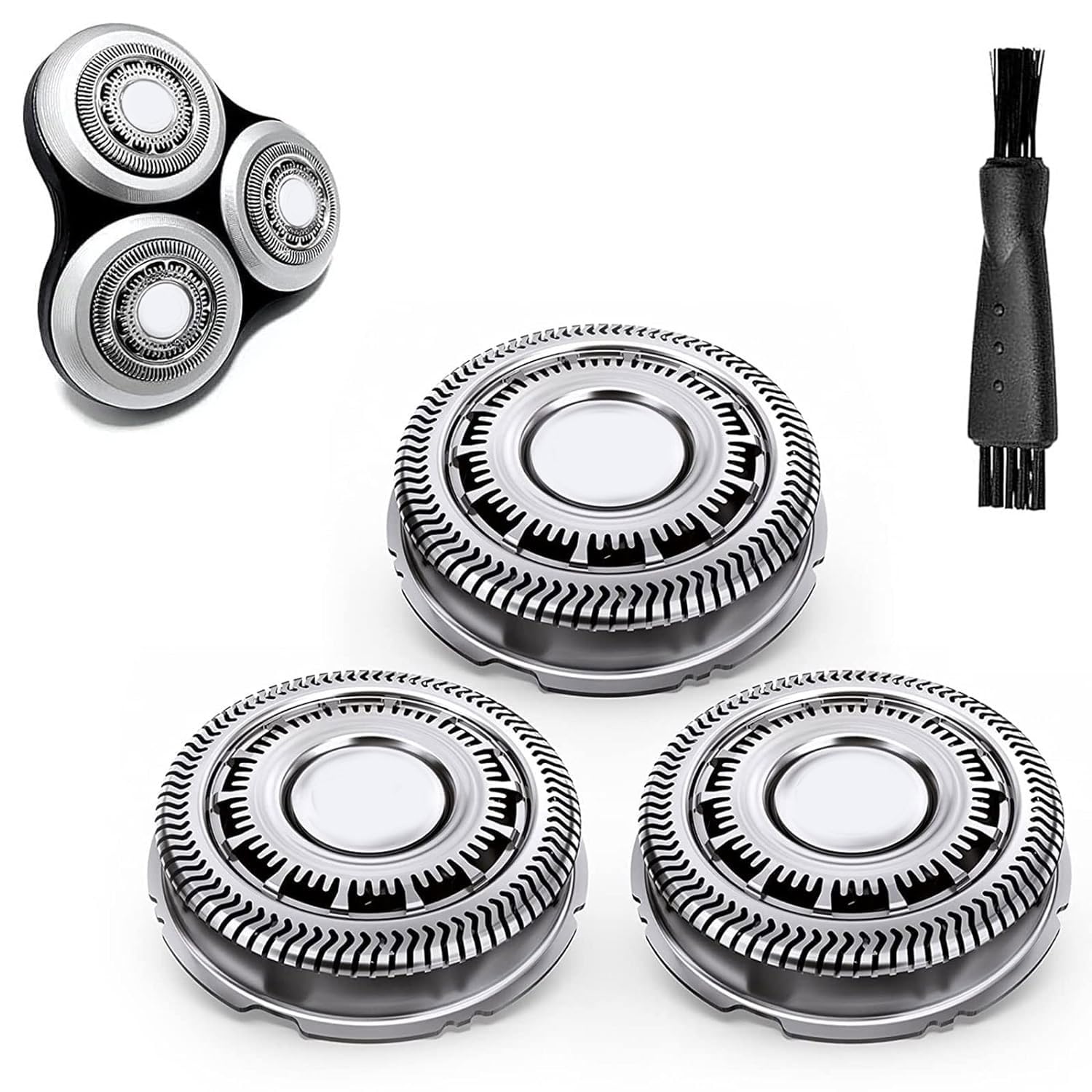 Gleway SH90/72 Replacement Heads Compatible with Philips Electric Shavers Series 9000 8000 SH90/62 Shaving Replacement Heads Compatible with Norelco Electric Razor Blades, 3Pack with Brush