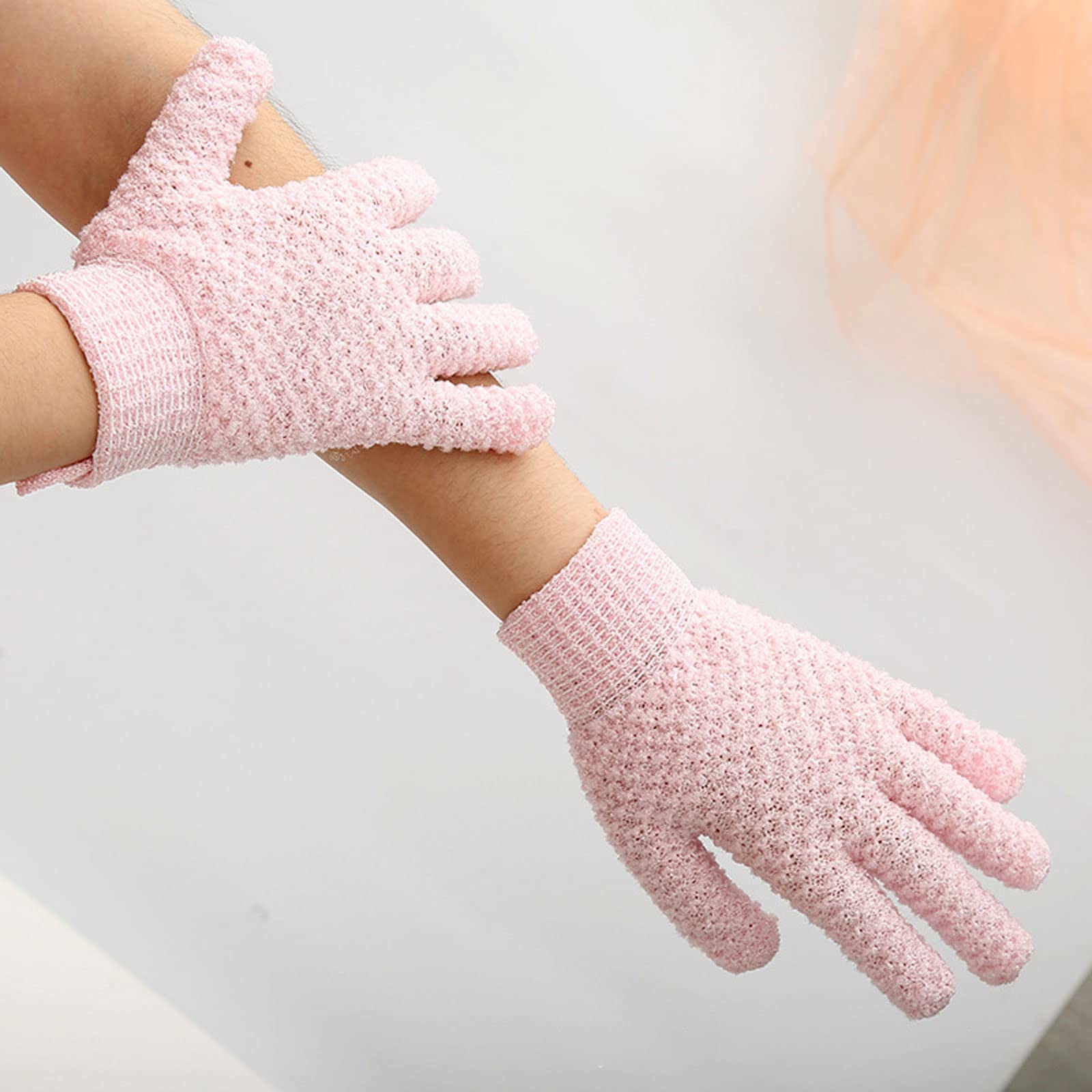 1Pair Bath Gloves for Shower Body Shower Scrubber with Hanging Loop Skin Deep Cleaning Bath Gloves Bathing Accessories (Pink)