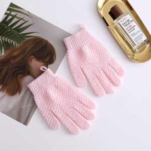 1Pair Bath Gloves for Shower Body Shower Scrubber with Hanging Loop Skin Deep Cleaning Bath Gloves Bathing Accessories (Pink)