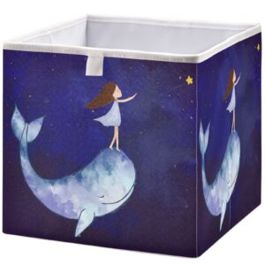 visesunny closet baskets whale girl star blue pattern storage bins fabric baskets for organizing shelves foldable storage cube bins for clothes, toys, baby toiletry, office supply