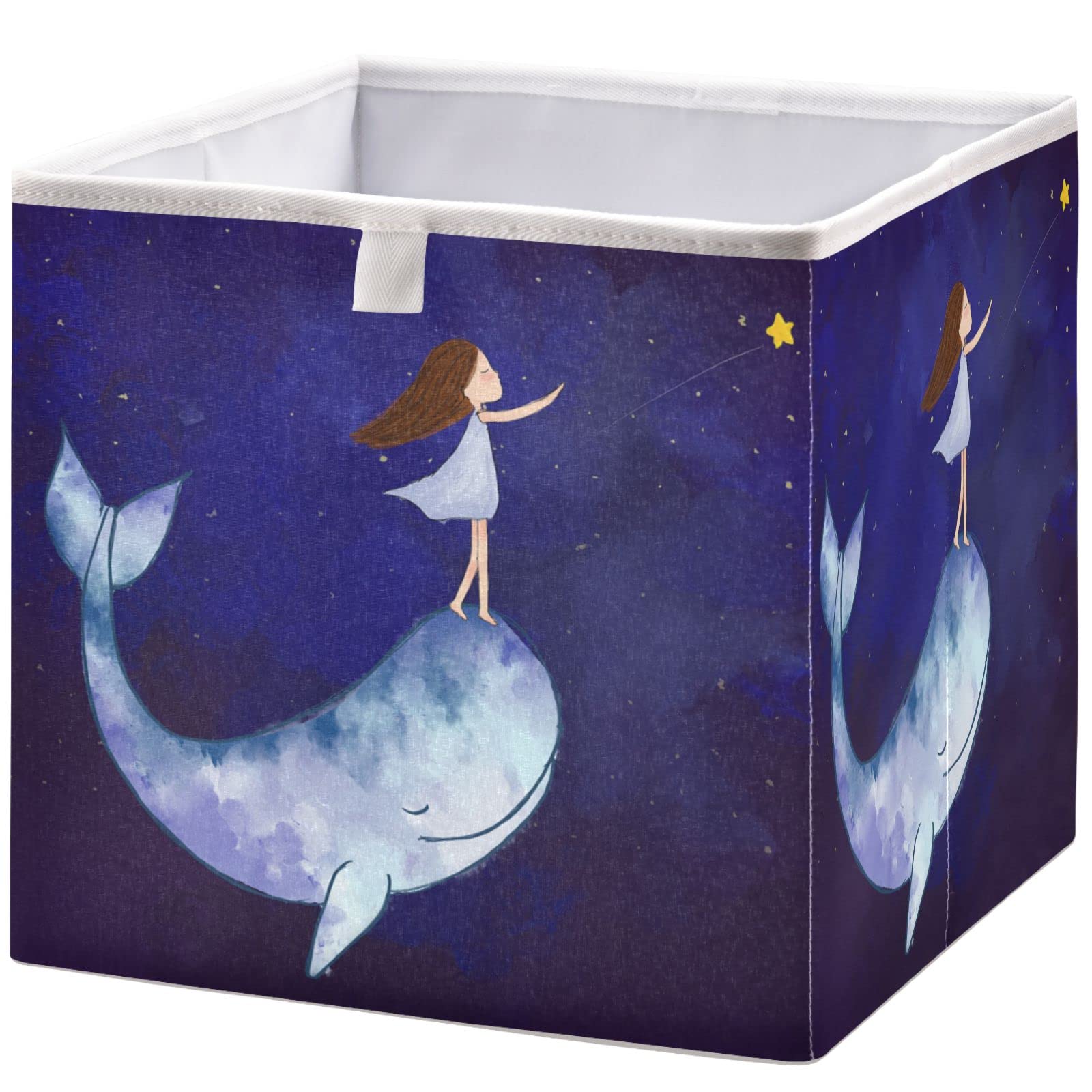 visesunny Closet Baskets Whale Girl Star Blue Pattern Storage Bins Fabric Baskets for Organizing Shelves Foldable Storage Cube Bins for Clothes, Toys, Baby Toiletry, Office Supply