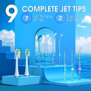 Electric Toothbrush and Water Flosser,600ML Oral Irrigator Water Flosser with 7 Jet Tips,10 Adjustable Water Pressure,Sonic Electric Toothbrush with 2 Brush Heads,5 Modes(White)