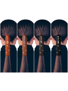 otuuz 4 pcs leather hair wrap motorcycle ponytail hair wrap hair ties for woman pu hair wrap thick ponytail holder braided helmet hair accessories for women(6 inch,black, coffee, brown, reddish brown)